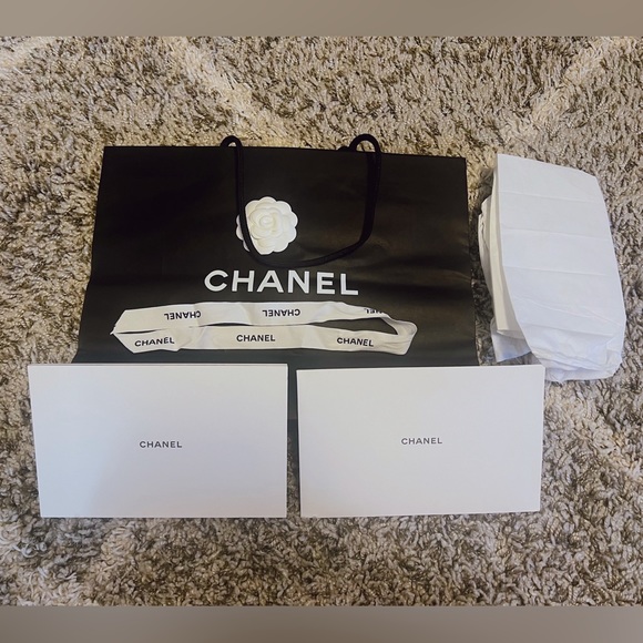 CHANEL | Other | Chanel Shopping Bag Tissue Paper Flower Ribbons And 2 ...